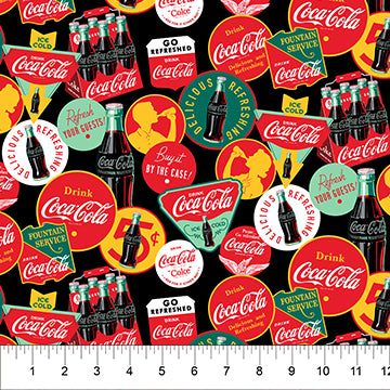 Coca-Cola® Quilt Fabric By Patrick Lose Labels - Black – Watergirl ...